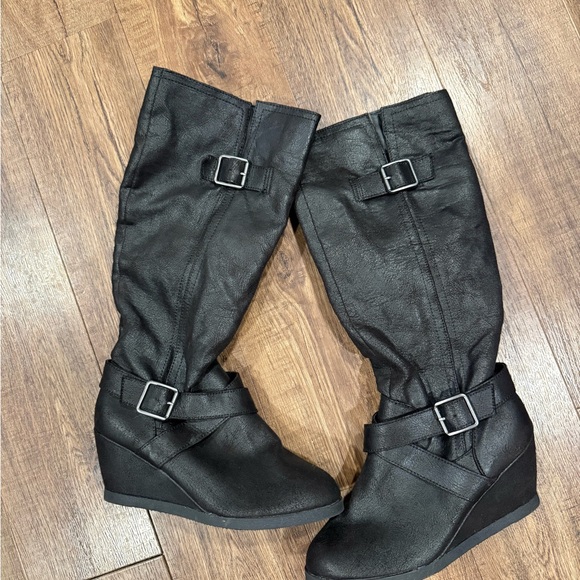 Target | Shoes | Target Black Wedge Boots With Buckle Detail | Poshmark
